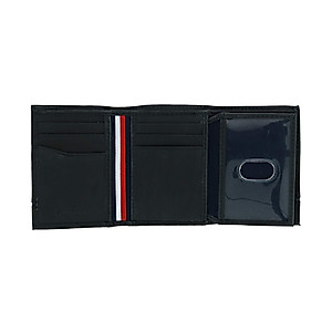 Tommy Hilfiger Men's Leather Leif RFID Trifold Wallet with Double ID, Black