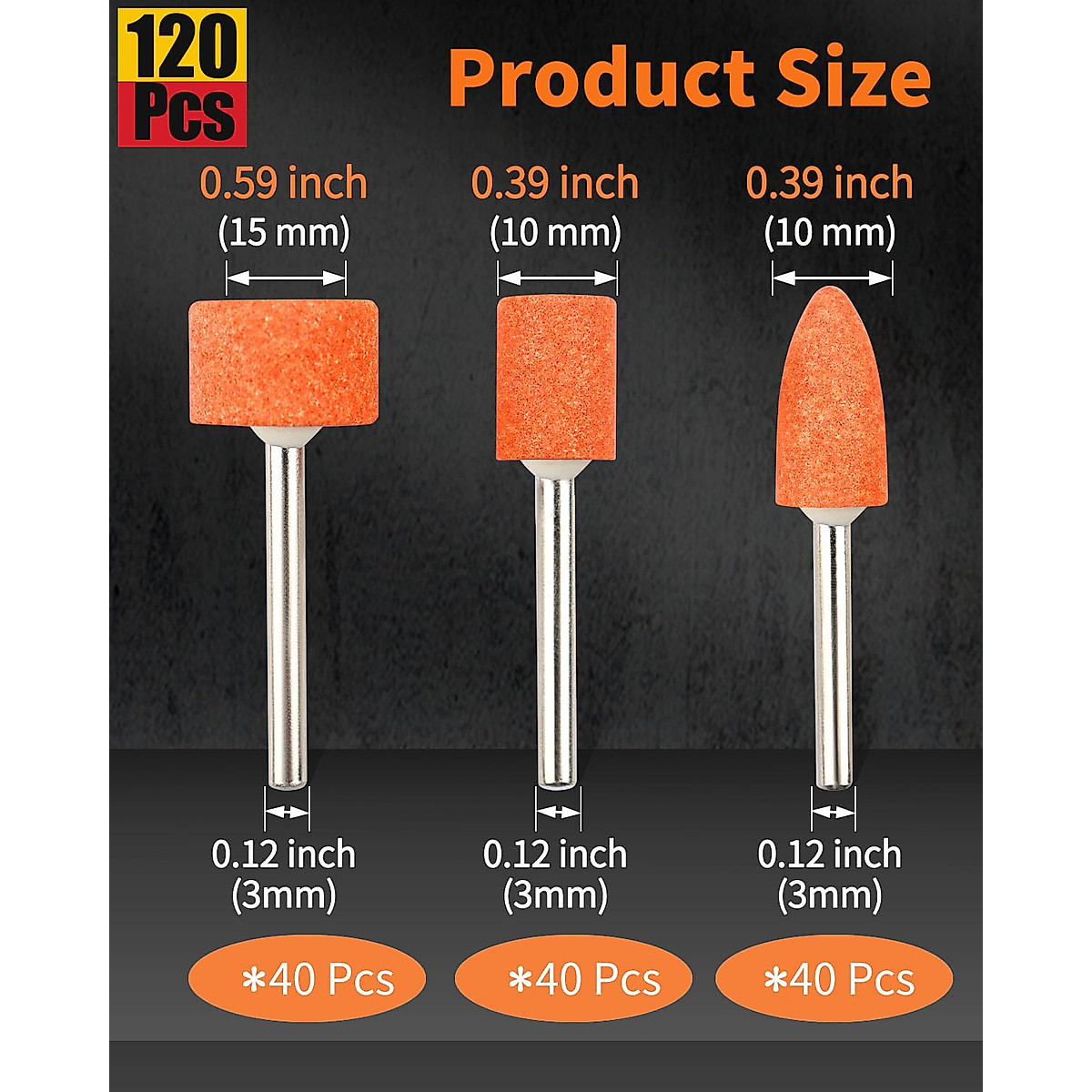 SHITIME Rotary Tool Bits Grinding, 120 Pcs Metal Grinding Sanding Bits with 1/8" Shank, Sanding Drums Accessories for Polishing Jade, Rust and Metal