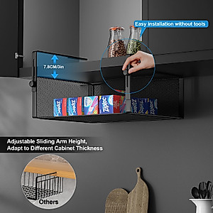 AmonHouseware 2Pack Under Shelf Basket Organizer,Adjustable Hanging Holder for Cabinet Pantry Kitchen Cupboard Desk Counter Bookshelf Organization Add-on Space Saver Heavy Duty Slide-in (Black, Large)