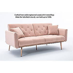 Convertible Sofa Bed Loveseat, Adjustable Couch Bed Folding Loveseat Bed Daybed Guest Bed, Modern Futon Sofa Bed Velvet Sofa,Small Love Seat Sofa for Living Room, (Pink)