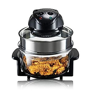 Nutrichef Convection Countertop Toaster Oven - Healthy Kitchen Glass Air Fryer Roaster Oven, Bake, Grill, Steam Broil, & Roast - Includes Glass Bowl, Broil Rack, & Toasting Rack - 18 Quart Capacity