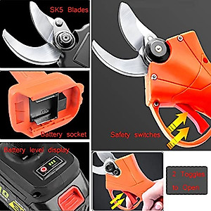Vrseis Lithium Pruning Shears 21V Electric Secateurs SK5 Sharp Blade Branch Cutter 1 Inch/25mm Cutting Diameter with Toolbox Portable Rechargeable Garden Fruit Tree Bushes Trimmer