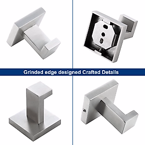 Towel Hooks for Bathrooms, Brushed Nickel Towel Hook for Kitchen Bathroom, SUS304 Stainless Steel Coat Hook, Square Heavy Duty Holder Robe Hooks for Hanging Towels, Coats, sponges, Wall Mount, 4 Pack