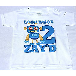 Cute Robot Birthday T Shirt Look Who's Boys Personalized Tee Toddler and Youth Custom Look Whos Name Age Gift
