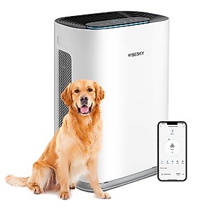 WISESKY HEPA Air Purifier for Home Covers 1728 sq. ft | WiseHEPA™ Filtration Removes Smoke, Dust, Odors | Smart Large Room Air Cleaner with 7-Speed Control | Quiet Sleep Mode, WS460A White