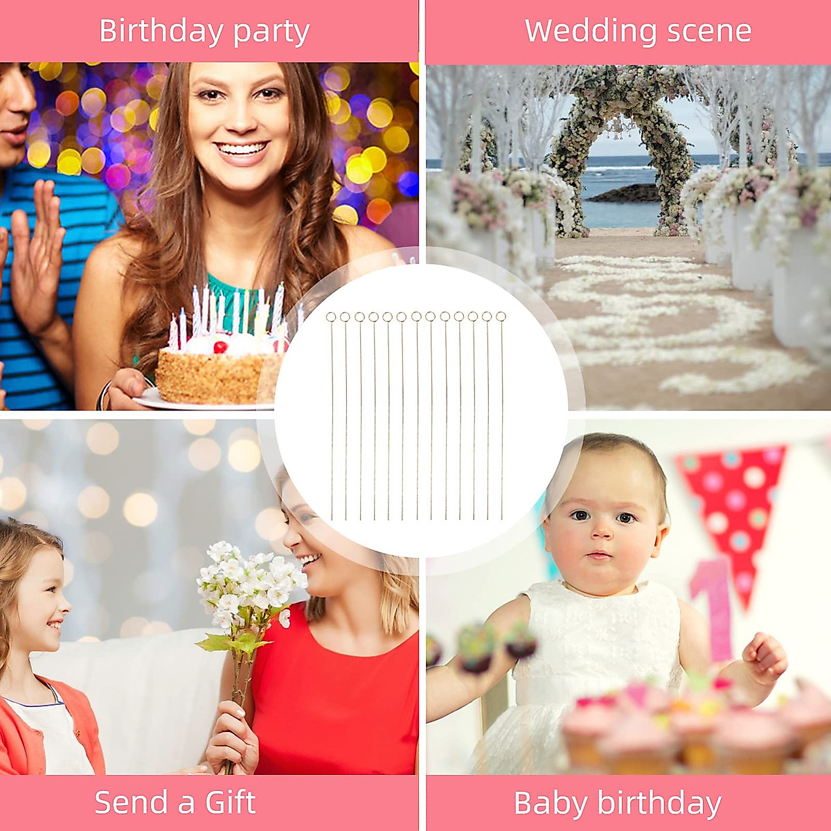 VOSAREA 50pcs Metal Floral Place Card Holder Round Shaped Memo Photo Holder Flower Picks Clip for Wedding Birthday Baby Shower (Round Shape)