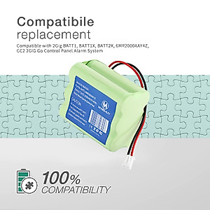 7.2V 2000mAh Replacement Battery Compatible with 2Gig BATT1, BATT1X, BATT2X, 6MR2000AAY4Z, GC2 2GIG-CNTRL2 2GIG-CP2, GCKIT311, 228844, Go Control Panel Alarm System 10-000013-001, PERS-4200