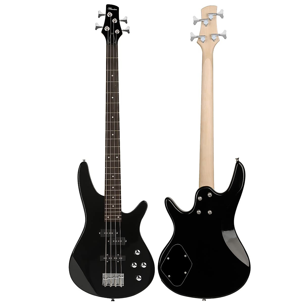 Electric Bass Guitar 4 Strings Full Size P Bass Beginner Kit Black for Starter with Gig Bag, Guitar Strap, and Guitar Cable (Black)