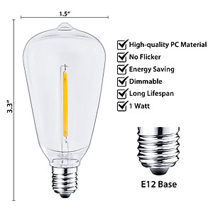 25 Packs ST38 LED Edison Bulbs,0.6Watt E12 Base Small Vintage Light Bulbs Equivalent to 7W Incandescant, 2700K Warm White Bulbs for ST38 String Lights, Shatterproof Waterproof Dimmable, Not for Solar