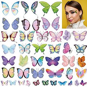 Onogola Glitter Butterfly Makeup Temporary Tattoos for Women Girls, 10Sheets Colorful Butterflies Wings Fake Tattoo Stickers Waterproof for Face Eye Makeup Birthday Party Favors Gifts