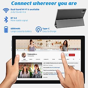 10 Inch Android Tablet, 2 in 1 Tablet with Keyboard 6GB + 128GB 10.1'' Tablets, 5G WiFi 6, BT 5.0, 1.8Ghz CPU Tableta PC, 8MP Camera, 6000mAh, Comptuer Tablet include Case Mouse Stylus Film, Black