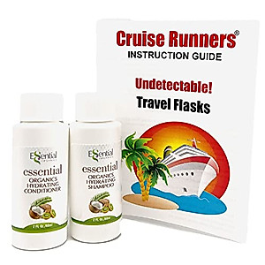 CRUISE RUNNERS Fake Shampoo Conditioner Flask Kit For Hiding Hidden Liquor Sneak Alcohol On Booze Cruise With 2 TSA Travel Size Plastic Bottles and Seals Enjoy Rum Runners For Cruise