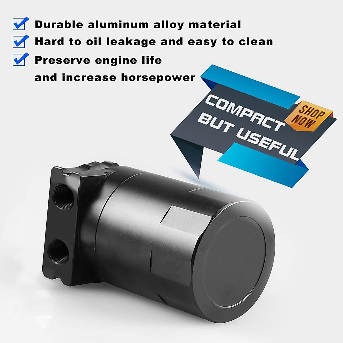 RULLINE Oil Catch Can Kit Oil Separator Reservoir Tank Engine Polish Baffled Compatible with 2011-2019 Ford F150 2.7EB 3.5EB 5.0 Passenger Side with Breather Filter,Aluminum,Black,400ml