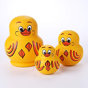 10 Pcs Wooden Yellow Duck Handmade Russian Nesting Dolls Toys, Cute Lovely Animal Matryoshka Stacking Dolls Home Decor, Educational Learning Toys for Adults