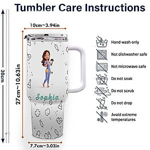 Personalized Nurse Tumbler 40oz -nurse medical video game developer-Custom Name Insulated Travel Mug with Handle & Straw, Gift for Nurses, Medical Workers, Appreciation, Mother's Day eW8dg4