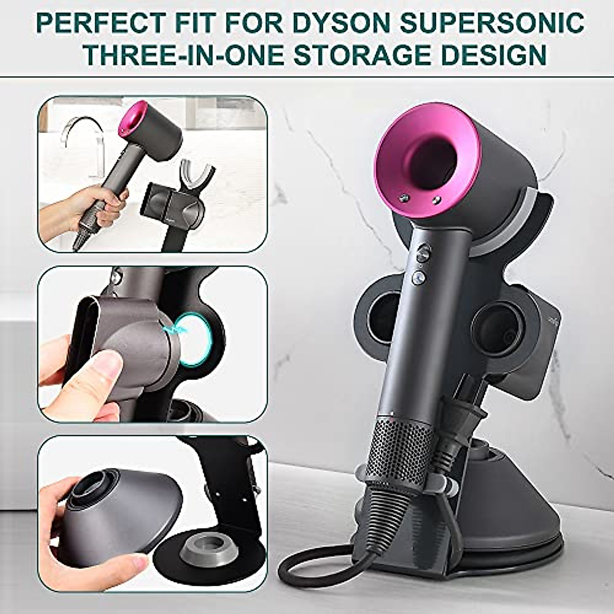 ONTOP Hair Dryer Stand for Dyson Supersonic Series Hair Dryer Holder Magnetic with Cord Holder Aluminum Alloy Stand Holder Hair Dryer Accessories for Storing Dyson Diffuser Nozzle Holder