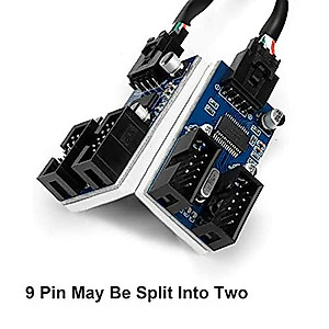 Kowlone Motherboard 9 Pin USB Header Splitter, Male 1 to 4 Female Extension Splitter Cable Desktop Card 9-Pin USB 2.0 HUB Connector Adapter Port Multiplier