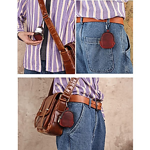 Tomcrazy Mini Backpack Bag Genuine Leather Carrying Pouch Small Purse for AirPods Pro Case, Galaxy Buds, Sony LinkBuds S WF-L900 WF-1000XM4, Keys, Coins,Access Card, Airtag (Wine red)