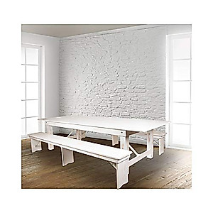 Flash Furniture HERCULES Series 9' x 40" Antique Rustic White Folding Farm Table and Two Bench Set