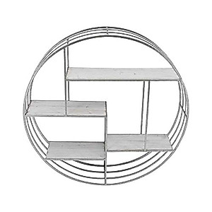Sagebrook Home 11050 Round Wood/Metal Wall Shelf White/Silver, 32" L x 7" W x 32" H