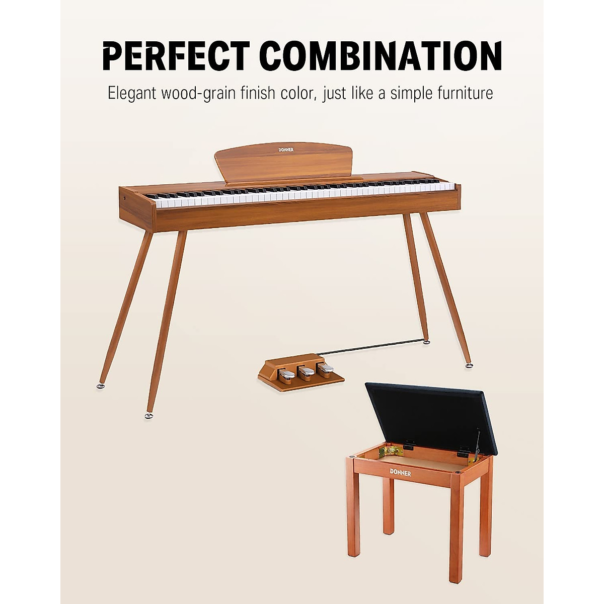 Donner DDP-80 Digital Piano + Wood Finish Color Piano Bench