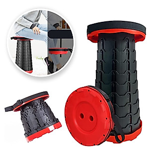 ISTOOL 2022 Upgraded- Retractable Stool, Collapsible Telescoping Folding Portable Stool for Fishing Traveling with High Load Capacity 400lbs for Adults Indoor Outdoor Activities (RED)