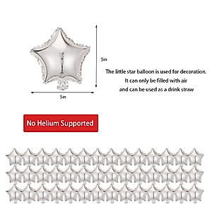 100Pcs 5'' Star Foil Balloons Five-Pointed Star Shape Balloons for Birthday Party Wedding Baby Shower, Gender Reveal, birthday or Engagement Party Decoration (Silver)