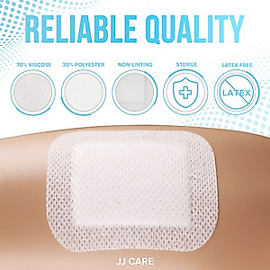 JJ CARE Adhesive Island Dressing [Pack of 25], 6x6 Sterile Bordered Gauze Dressing, Breathable Island Wound Dressing Individually Wrapped with Highly Absorbent Non-Stick Center Pad