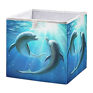 Kigai Dolphins Cube Storage Bins - 11x11x11 in Large Foldable Cubes Organizer Storage Basket for Home Office, Nursery, Shelf, Closet