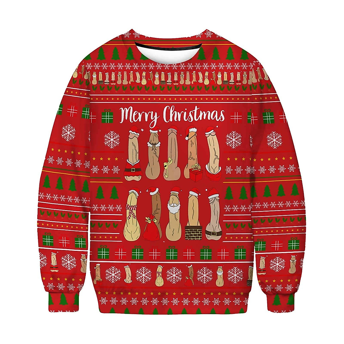 Mens Christmas Ugly Sweaters Funny Dirty Dildos Secret Casual Round Neck Sweatshirts 3D Graphic Long Sleeve Pullover Red