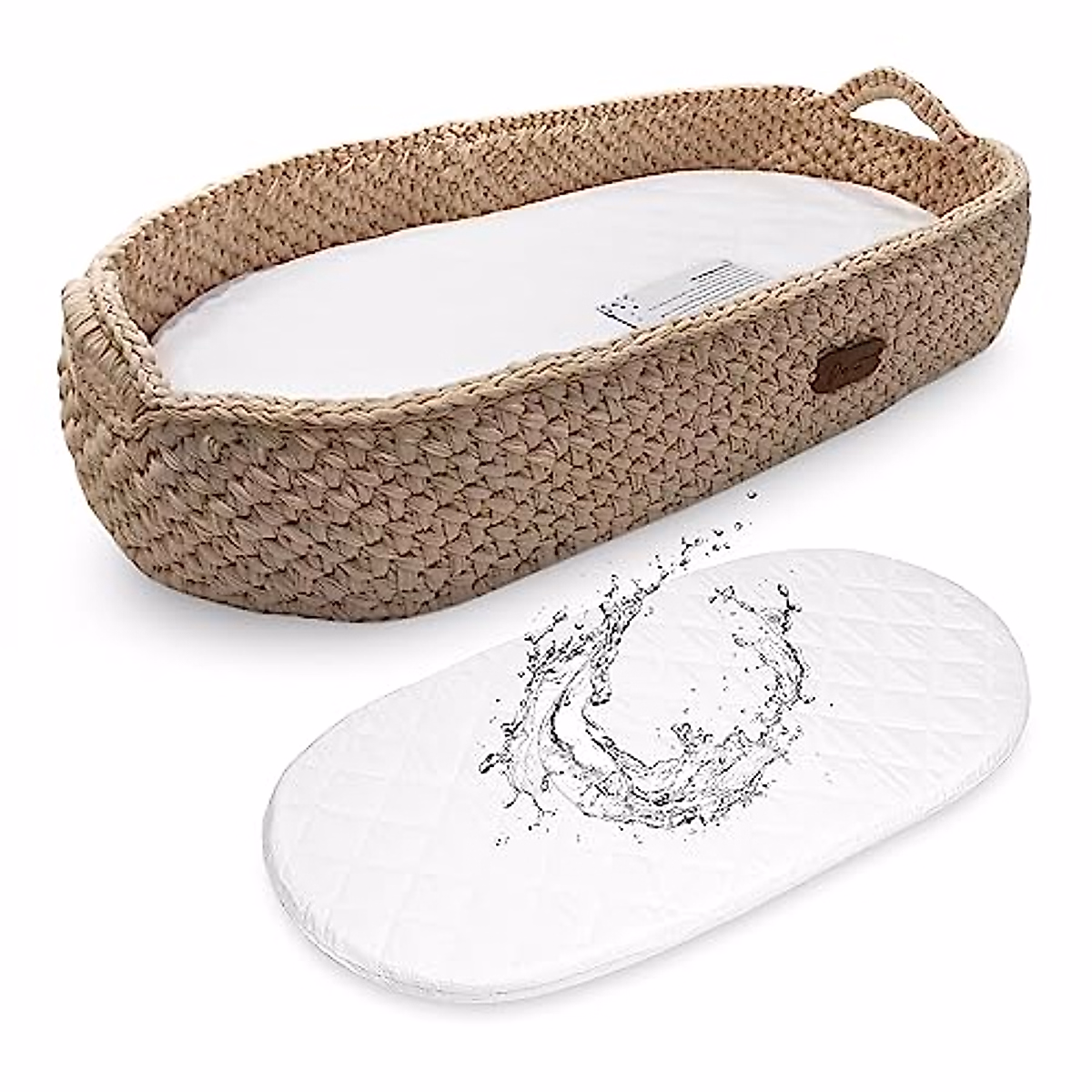 Handmade Baby Changing Basket with a Soft Changing Pad and Waterproof Cover, Cotton Moses Basket, Changing Table Topper for Dresser | Boho Bassinet, Boho Baby Changing Basket,Baby Lounger
