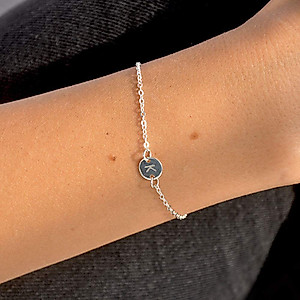 YANCHUN Silver K Initial Bracelet for Women Adjustable Round Disc Alphabet Letters Bracelet for Girls (K)