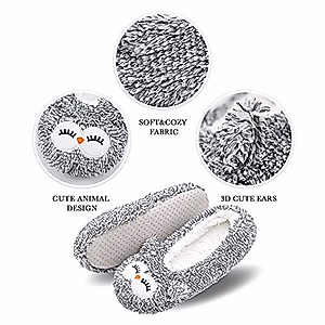 DICUIRD Womens Smiley Animal Face Soft Sole Slipper Socks with Grippers-Fuzzy House Slippers(owl,8-10)