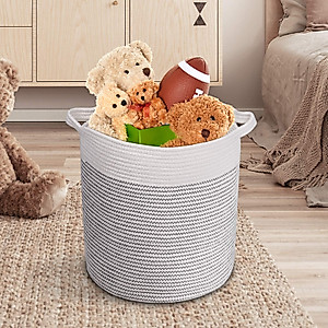 Syeeiex Rope Basket, 14''x 14''x 16'' Blanket Basket Woven Baskets for Storage, Rope Baskets for Storage, Basket for Baby Toys, Clothes, Towels, Pillows(White & Desert)