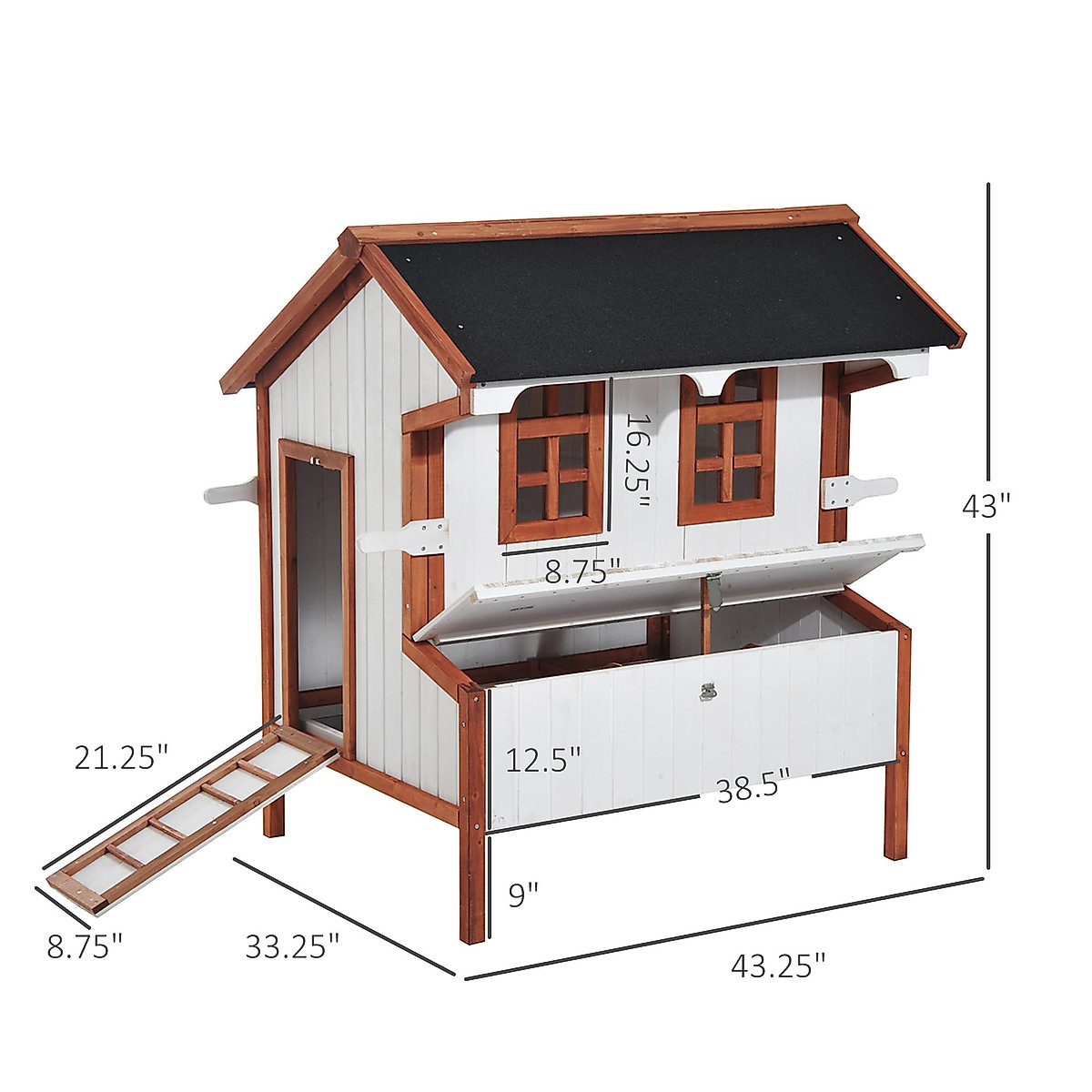 PawHut 47" Chicken Coop Wooden Chicken House Rabbit Hutch Raised Poultry Cage Portable Hen Pen Backyard with Nesting Box and Handles