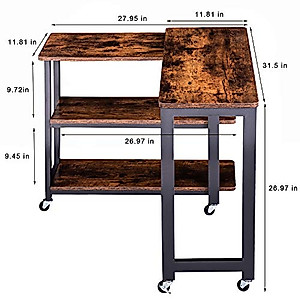 WAYTRIM 360° Free Rotating Sofa Side Table, Mobile End Table with 2 Tier Storage Shelves, Couch Side Table Sturdy Metal Frame with 6 Universal Casters, Laptop Table for Home Office - Rustic Brown