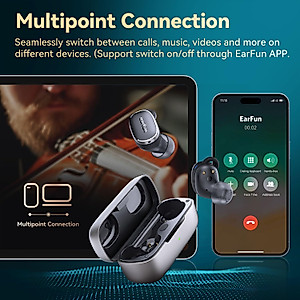 EarFun Free Pro 3 Noise Cancelling Wireless Earbuds, Hi-Res Sound, Snapdragon Sound with Qualcomm aptX™ Adaptive, 6 Mics ENC, Bluetooth 5.3 Earbuds, Multipoint Connection, Custom App, Wireless Charge