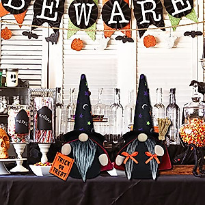 Halloween Decorations Indoor 2PCS Witch Halloween Gnomes Plush Decor, Mr & Mrs Handmade Tomte Swedish Gnome for Halloween Home Table Mantle Tiered Tray Decor, Halloween Trick or Treat Gifts