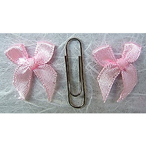 ICRAFY 100 Tiny Light Pink Satin Ribbon Bows Sweet Mini Embellishment Craft Artificial Applique Wedding Ribbon Width 7 mm.