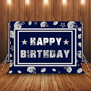 Football Backdrop for Birthday Party, 7x5ft/2.1x1.5m New Vinyl, Blue and White Gray Helmet Stars Photography Background, Sports Fans Party Decor Supplies Banner Photo Shooting Props BJZYST203