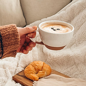 Mora Ceramic Latte Art Mug With Saucer - 10.5 oz, Round Bottom For Perfect Pours - Cafe Cups for Cappuccino, Espresso, Coffee, Tea etc - Porcelain Set for Baristas, Great Gift - Vanilla White