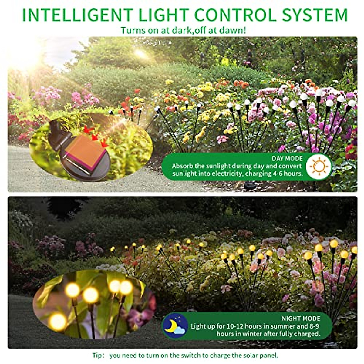 Vibera Solar Garden Lights 6 LED Firefly Lights Solar Outdoor Waterproof Solar Powered Outdoor Lights Decorative for Garden Swaying Solar Garden Lights Decorative for Pathway Patio Yard（2pack）