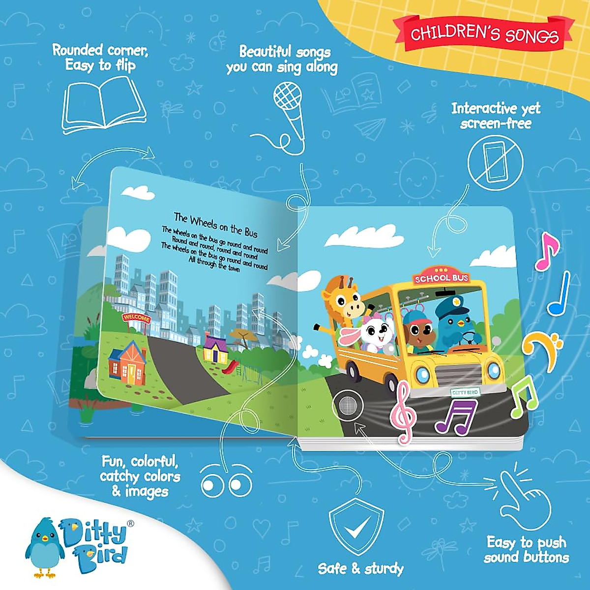 Ditty Bird Chinese Nursery Rhymes Book Children Songs Edition | Bilingual Musical Book for Toddlers, English & Chinese | Fun, Interactive Sound Books for Babies & Toddlers | Mandarin Book for Learning