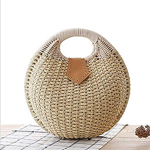 FENICAL Straw Handbag Rattan Shell Shape Top Handle Beach Tote Bag for Woman (Beige)