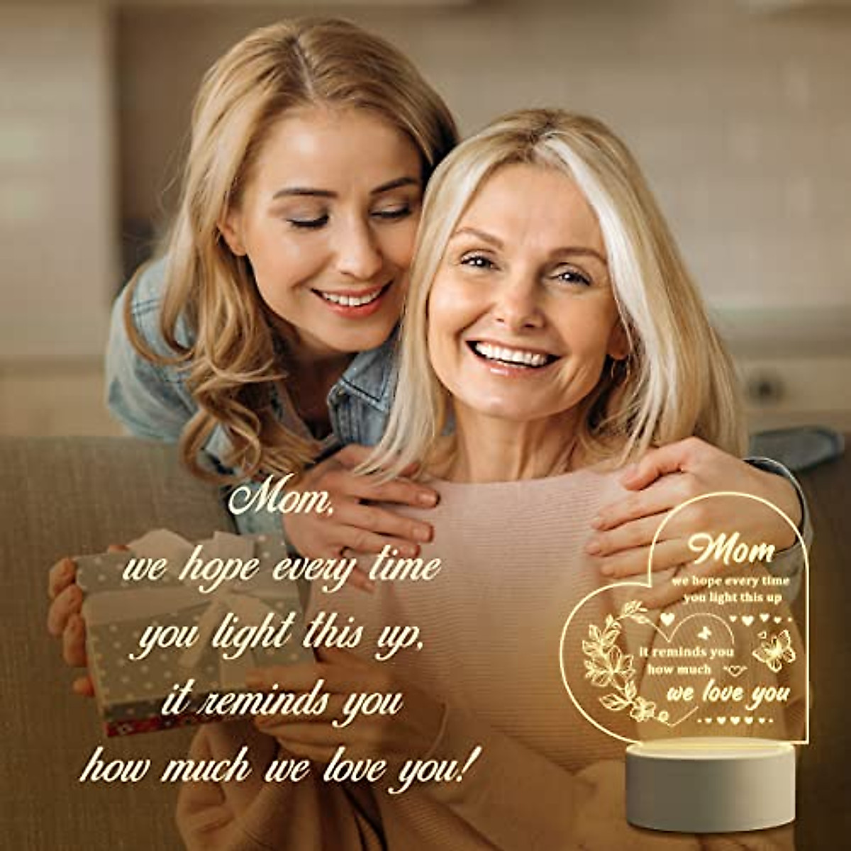 Birthday Gifts for Mom, Mothers Day Gifts from Daughter or Son - Mom Gifts for Mothers Day - to My Mom Night Light Engraved with Saying, Best Christmas Gifts for Mom or Step Mother
