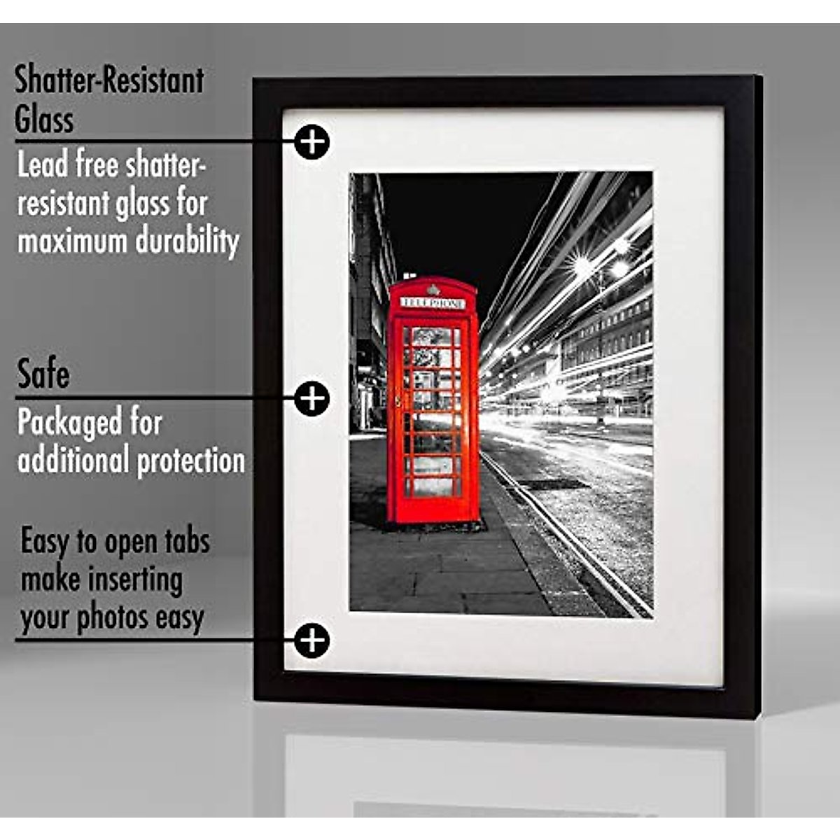 Americanflat 11x14 Black Picture Frame - Displays 8x10 With Mat or 11x14 Without Mat - Composite Wood with Shatter Resistant Glass - Horizontal and Vertical Formats for Wall