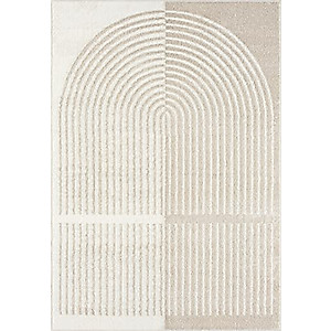Abani Nuevo Collection Area Rug - Modern Arch Beige/Cream Pattern - 6'x9' - Easy to Clean - Durable for Kids & Pets - Non-Shedding - Medium Pile - Soft Feel - for Living Room, Bedroom & Office