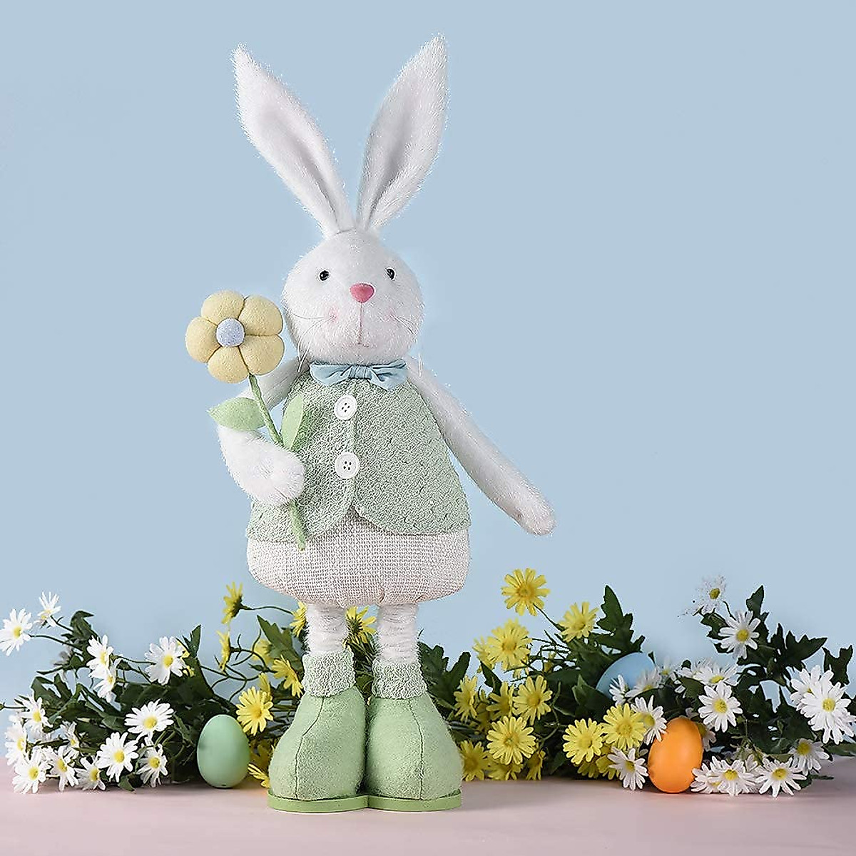 WORLDECO Easter Plush Bunny Gnome 2024 Ornaments, Swedish Garden Plush Doll Gift Spring Long Stretchable Leg, Holiday Room Decor 32 inch