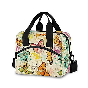 Watercolor Butterfly Lunch Bag Butterflies Insulated Lunch Box for Women Men Tote Bag with Detachable Shoulder Strap for Office School Picnic Hiking¡­