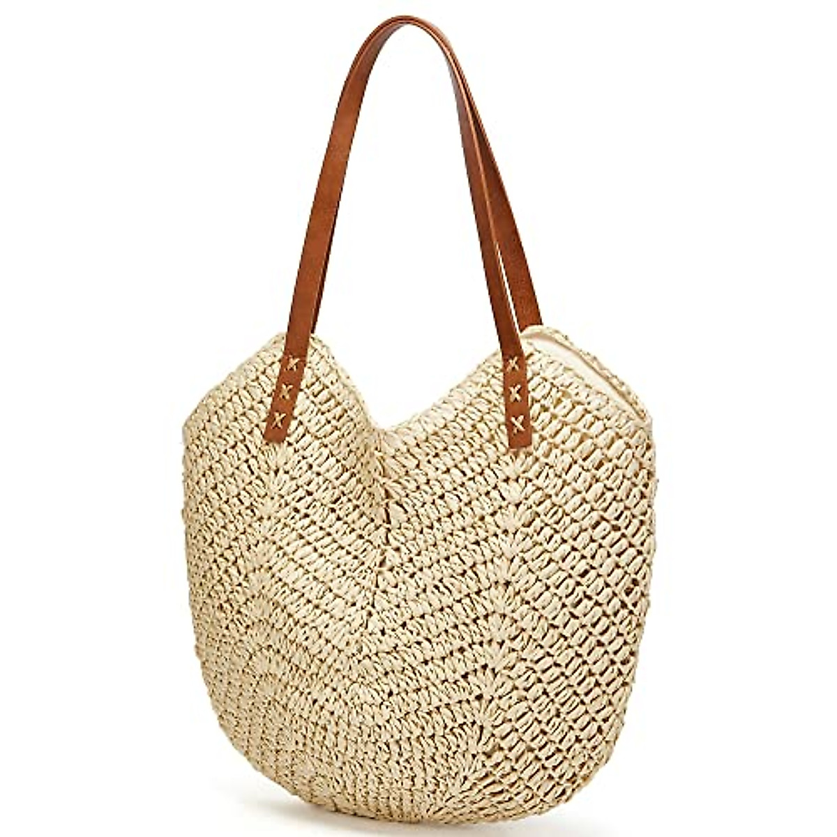 Summer Casual Straw Tote Bag Large Capacity Woven Shoulder Handbag for Summer Beach Vocation (A-beige)